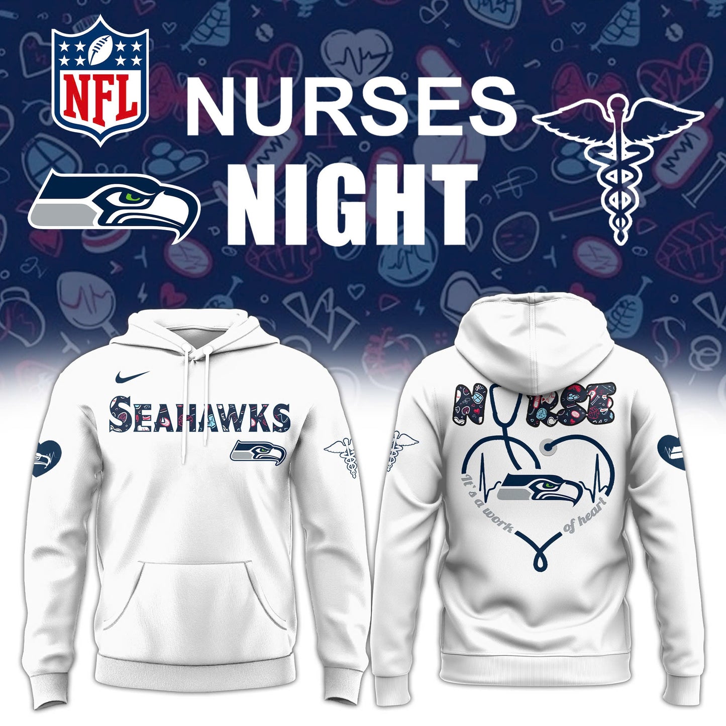 Seattle Seahawks NURSES NIGHT Hoodie | Jogger | Cap V2 | GX41 – Fabled ...